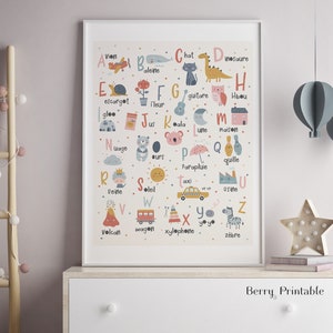 French Alphabet Poster, Printable Wall Art, ABC Sign, Kids Room Decor ...
