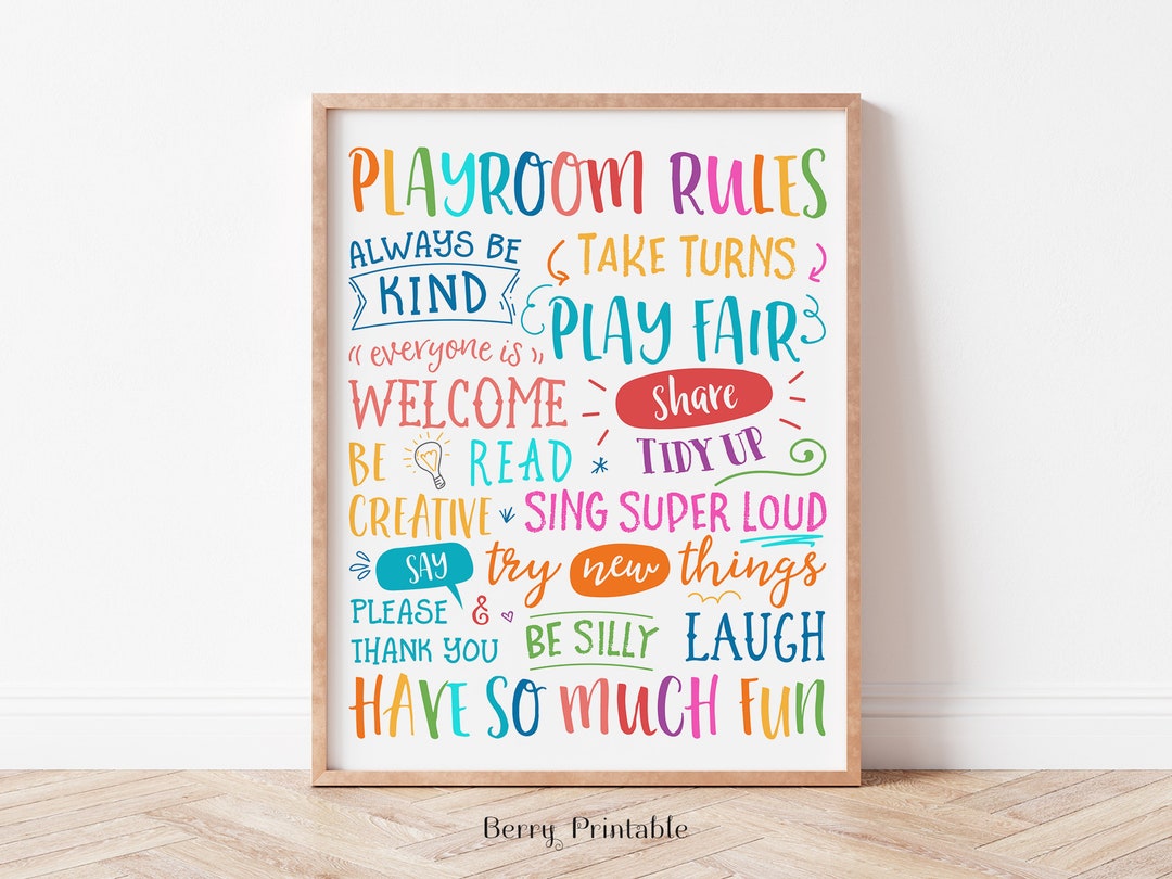 Playroom Rules Printable Wall Art, Kids Room Decor, Rainbow Playroom ...