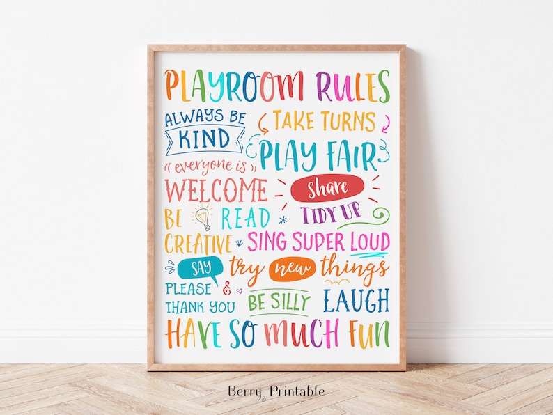 Playroom Rules Printable Wall Art, Kids Room Decor, Rainbow Playroom ...