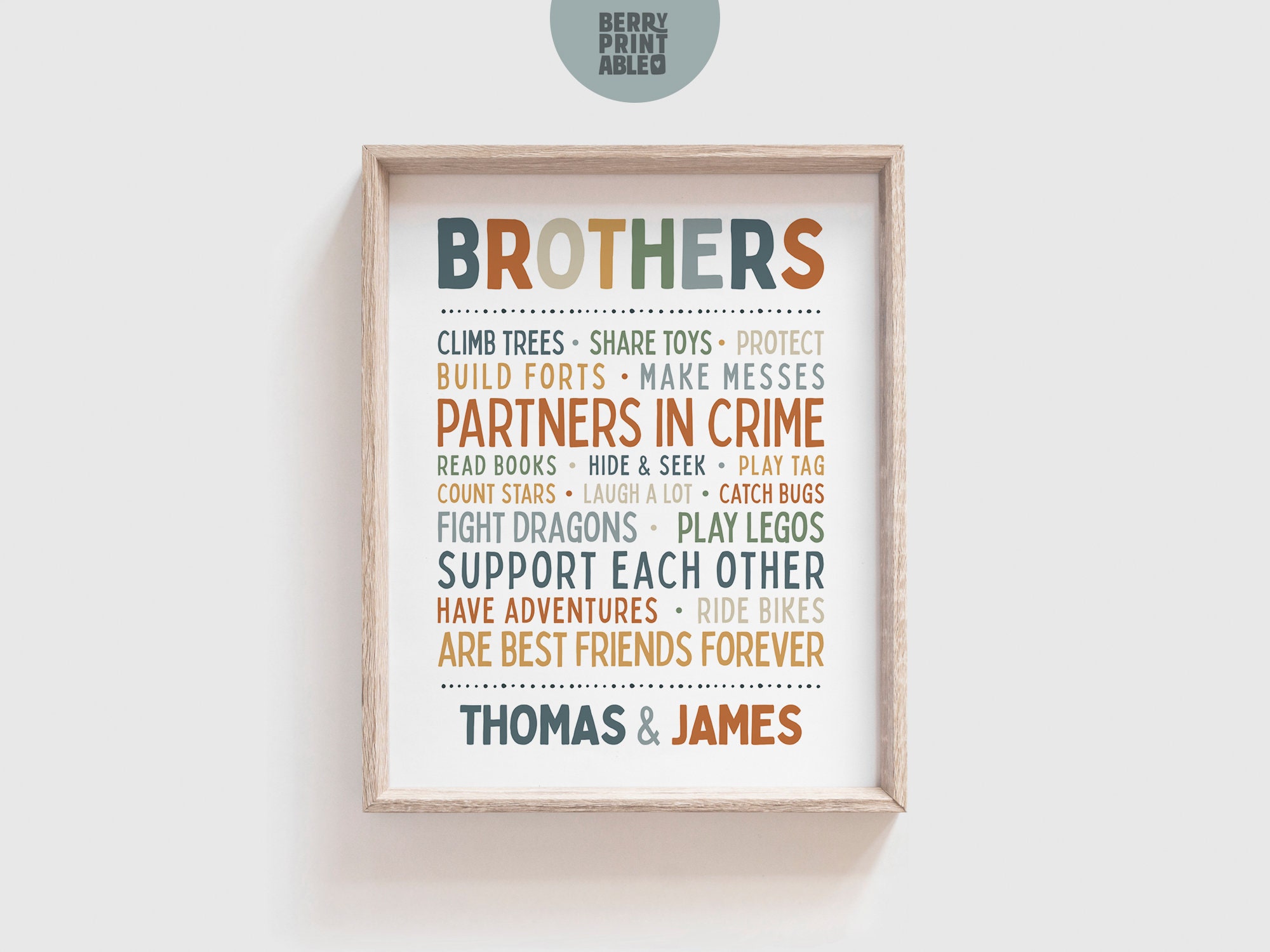 Brothers Printable Sign, Personalized Playroom Poster, Shared Room ...