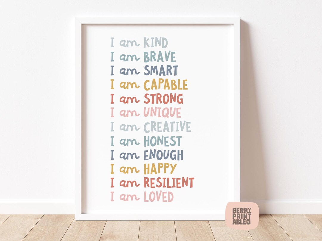 Positive Affirmations Wall Art, Kids Printable Sign, I Am Poster ...
