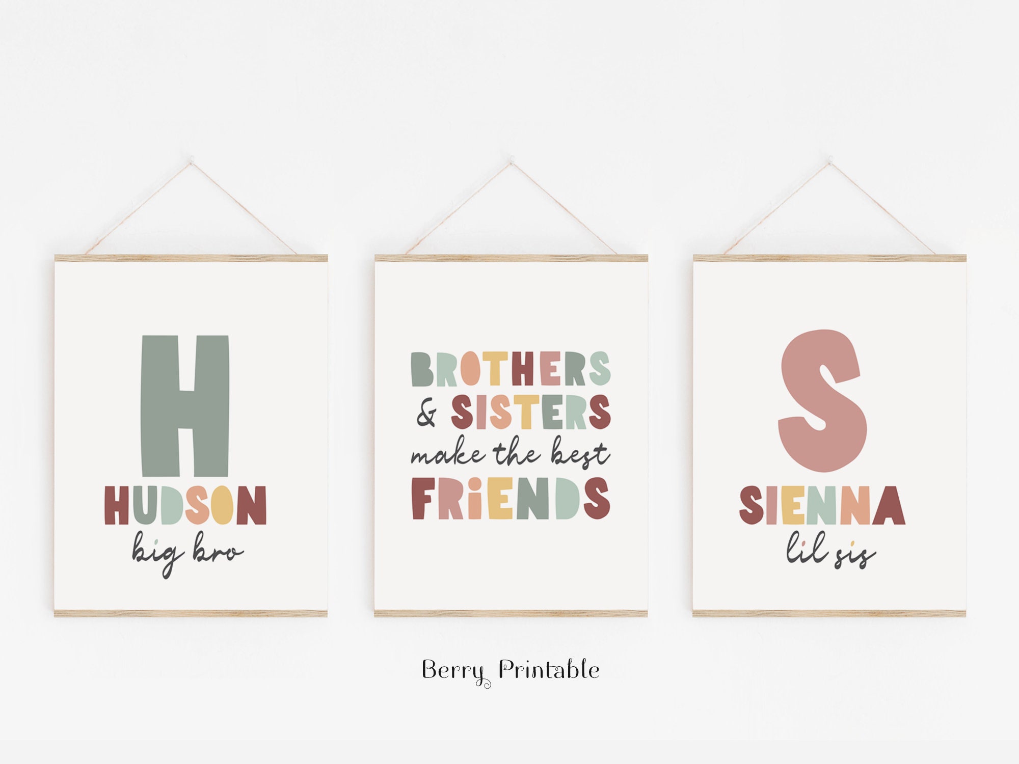 Brother and Sister Printable Wall Art, Custom Playroom Decor, Neutral ...
