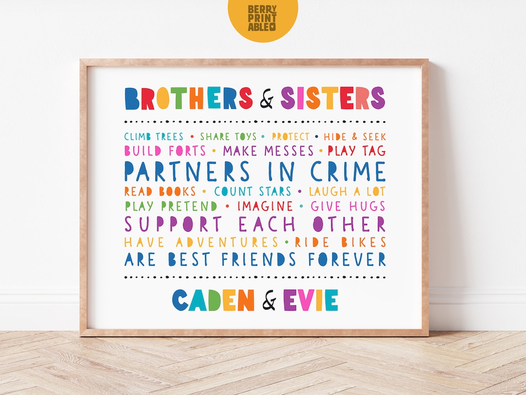 Brothers and Sisters Printable Wall Art, Custom Playroom Poster ...
