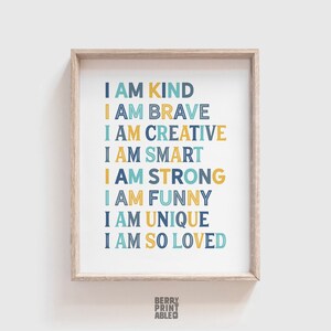 Affirmations Printable, Kids Room Wall Art, I Am Poster, Playroom Wall ...