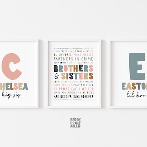 Kids Room Printable Wall Art Set of 3, Custom Poster, Big Sis Lil Bro ...