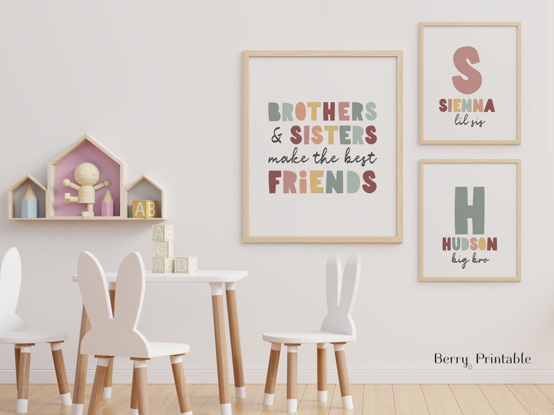 Brother and Sister Printable Wall Art, Custom Playroom Decor, Neutral ...