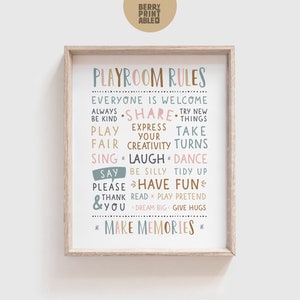 Playroom Rules Wall Art, Kids Room Decor, Playroom Sign, Neutral ...