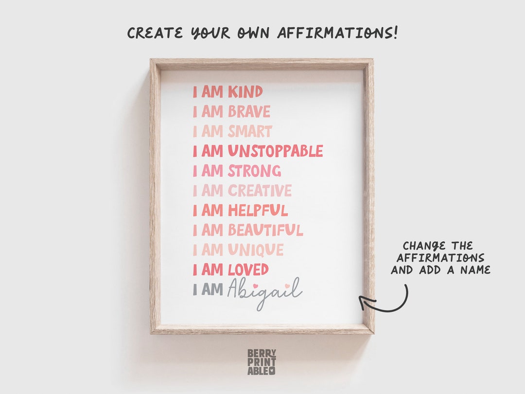Affirmations Printable Girl Bedroom Wall Art, Custom Affirmations ...