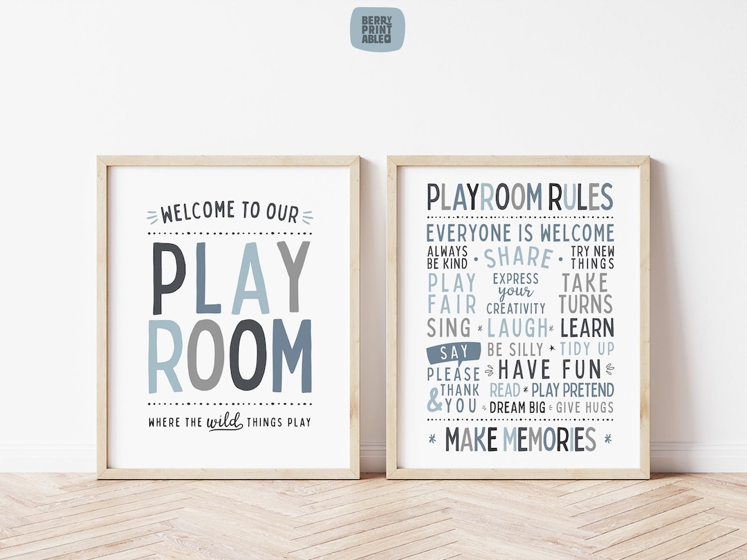 Welcome to Our Playroom Printable, Blue Themed Decor, Playroom Rules ...