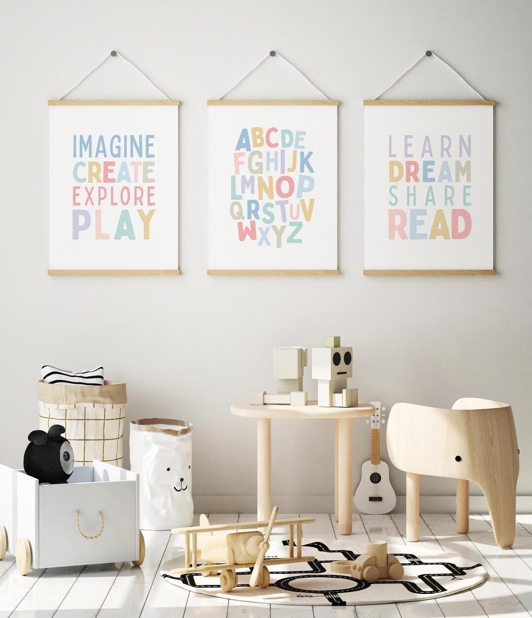 Alphabet Printable Wall Art, Playroom Set of 3, Kids Playroom Sign ...