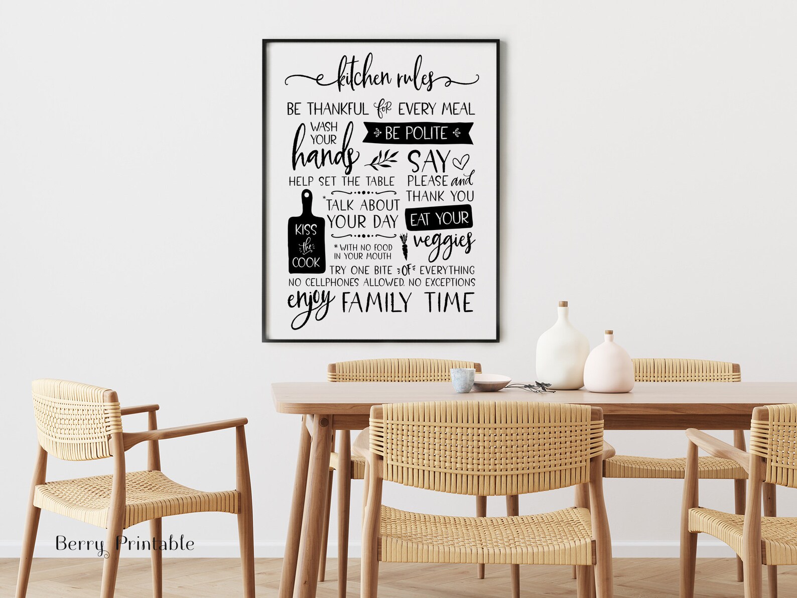Kitchen Rules Sign, Farmhouse Decor, Kitchen Printable Poster, Kitchen ...