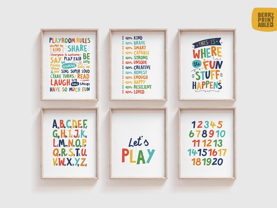 Affirmations Printable Set, Kids Playroom Wall Art, Alphabet Sign, I Am ...