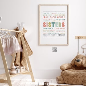 Sisters Printable Wall Art, Shared Room Poster, Girl Playroom Decor ...