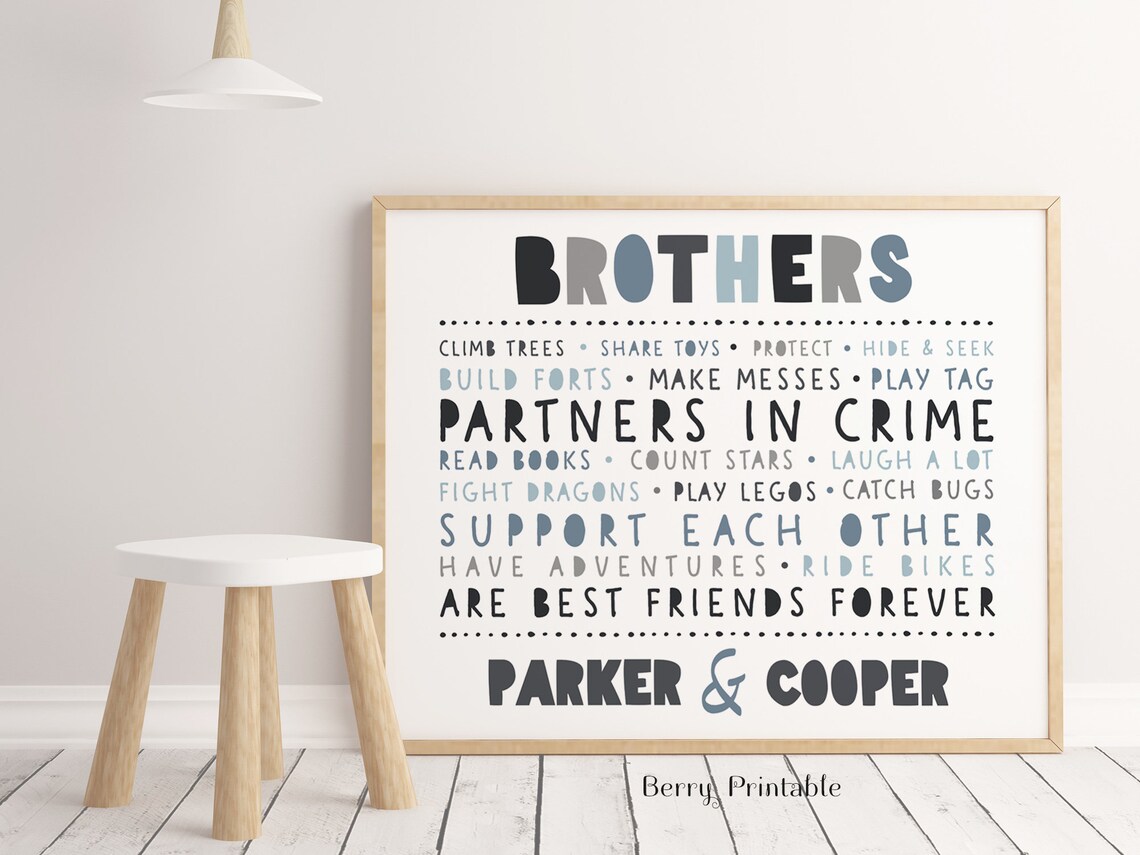 Personalized Brothers Printable Sign Playroom Poster Shared | Etsy
