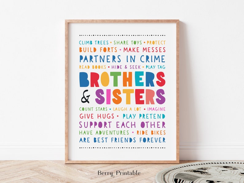 Brothers and Sisters Printable Sign, Shared Room Poster, Playroom Decor ...