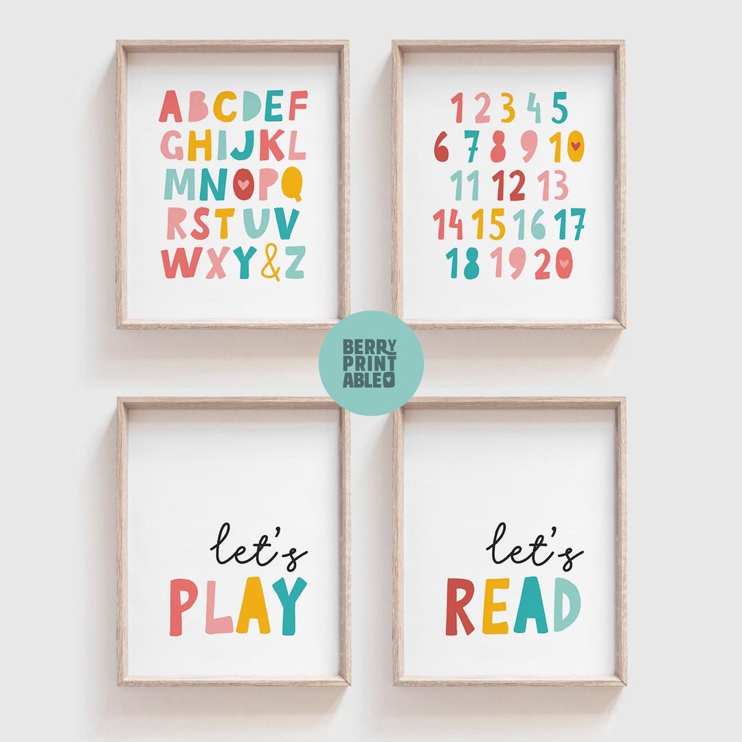 Playroom Alphabet & Numbers Poster Set: Educational Wall Art (digital ...
