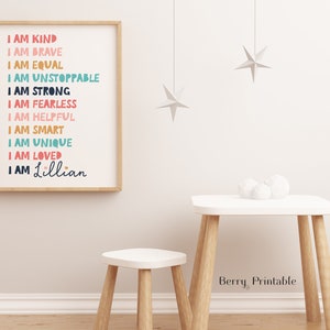 Affirmations Printable Wall Art, Custom Affirmations for Kids, Daily ...