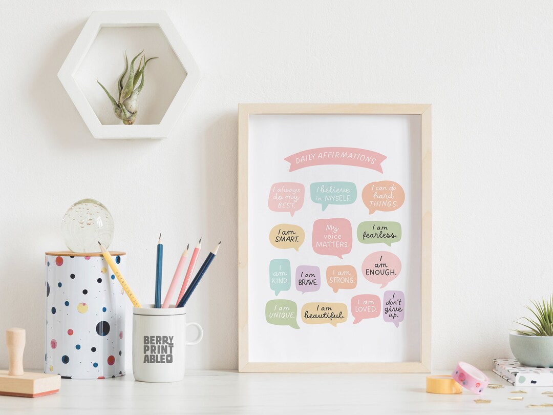 Positive Affirmations Wall Art, Girl Printable Wall Art, I Am Poster ...