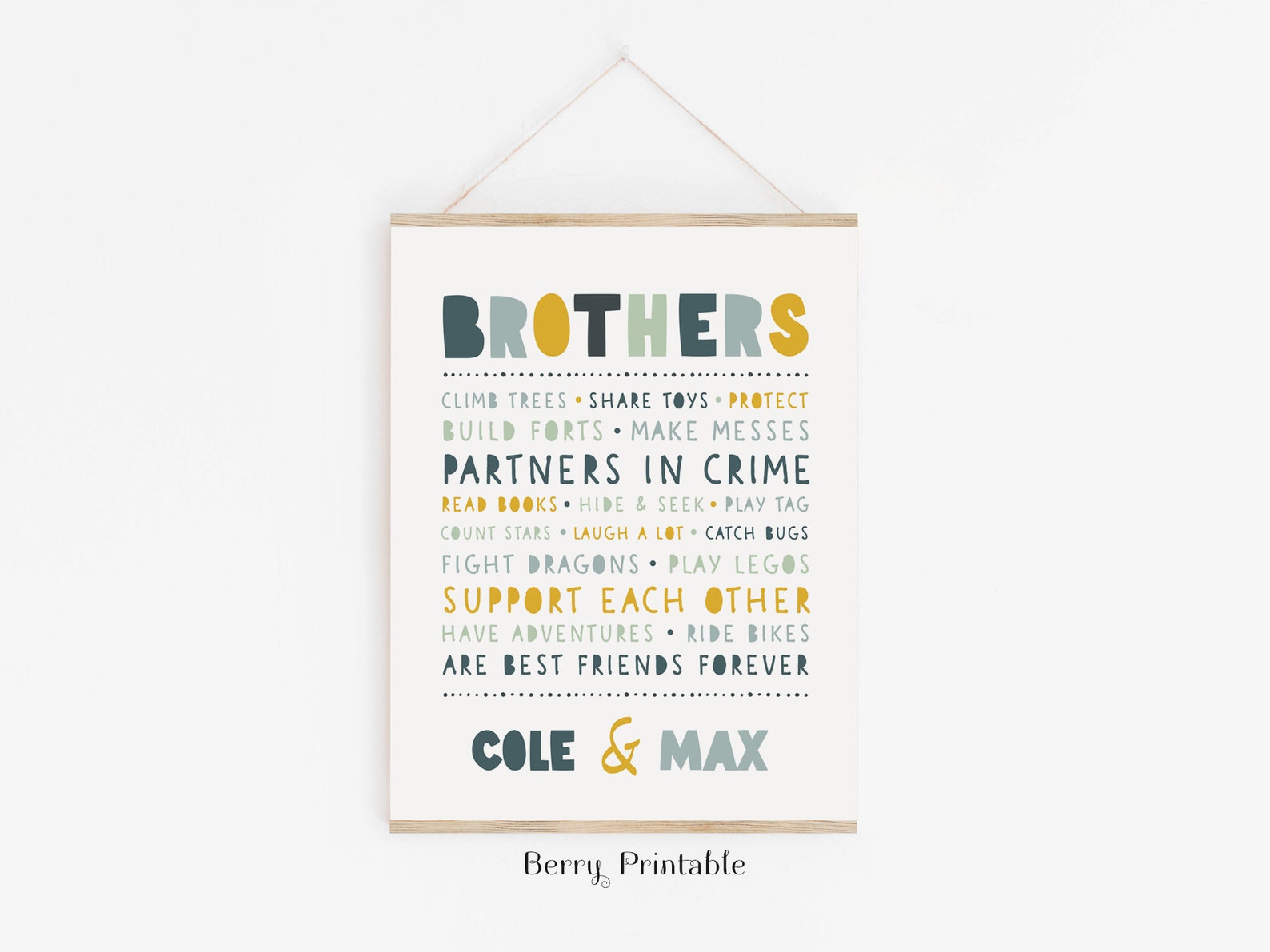 Brothers Printable Wall Art, Custom Name Poster, Personalized Brothers ...