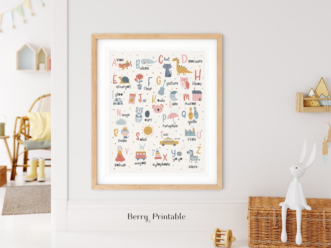 French Alphabet Poster, Printable Wall Art, ABC Sign, Kids Room Decor ...