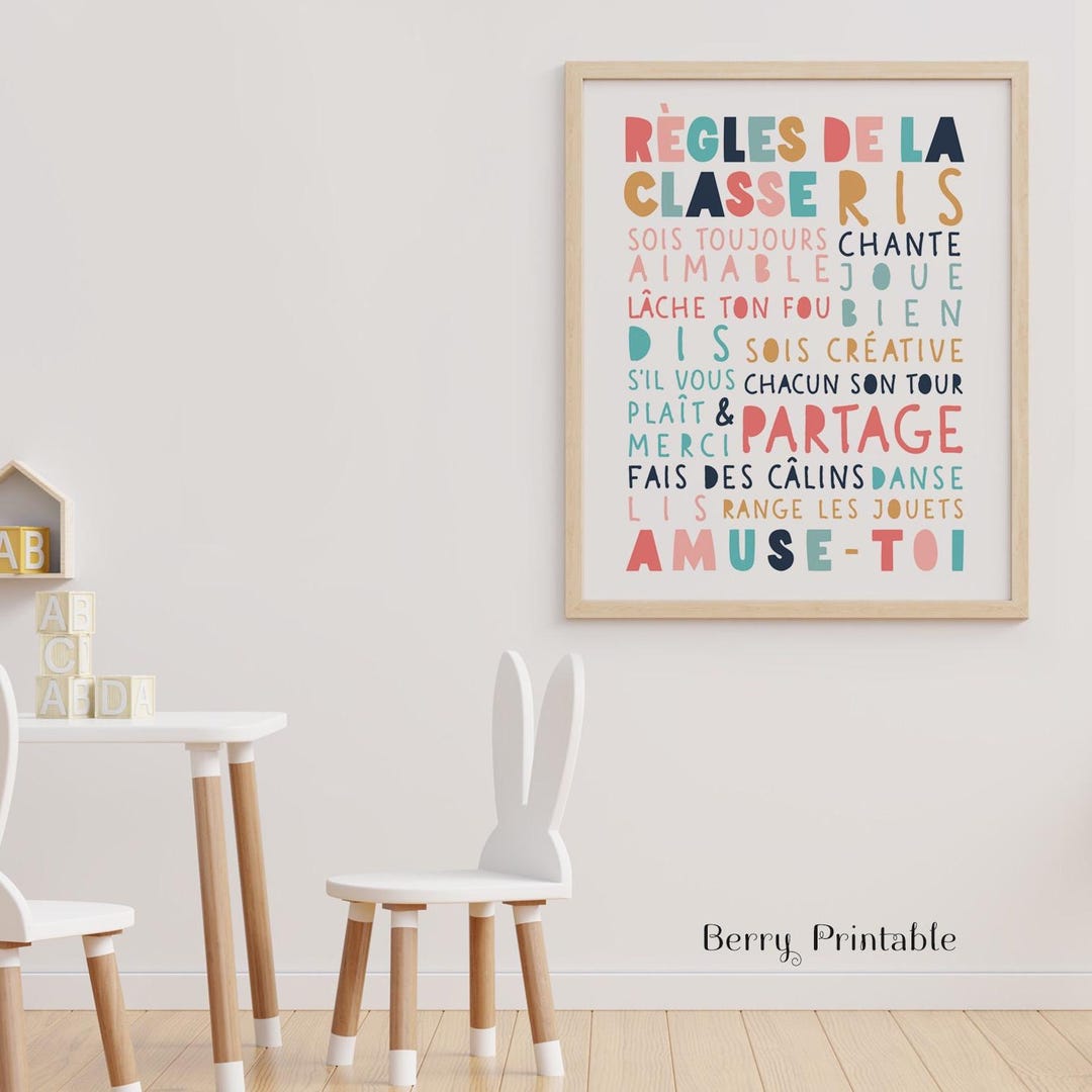 Classroom Rules Printable Wall Art in French, Girl Room Decor, Rainbow ...
