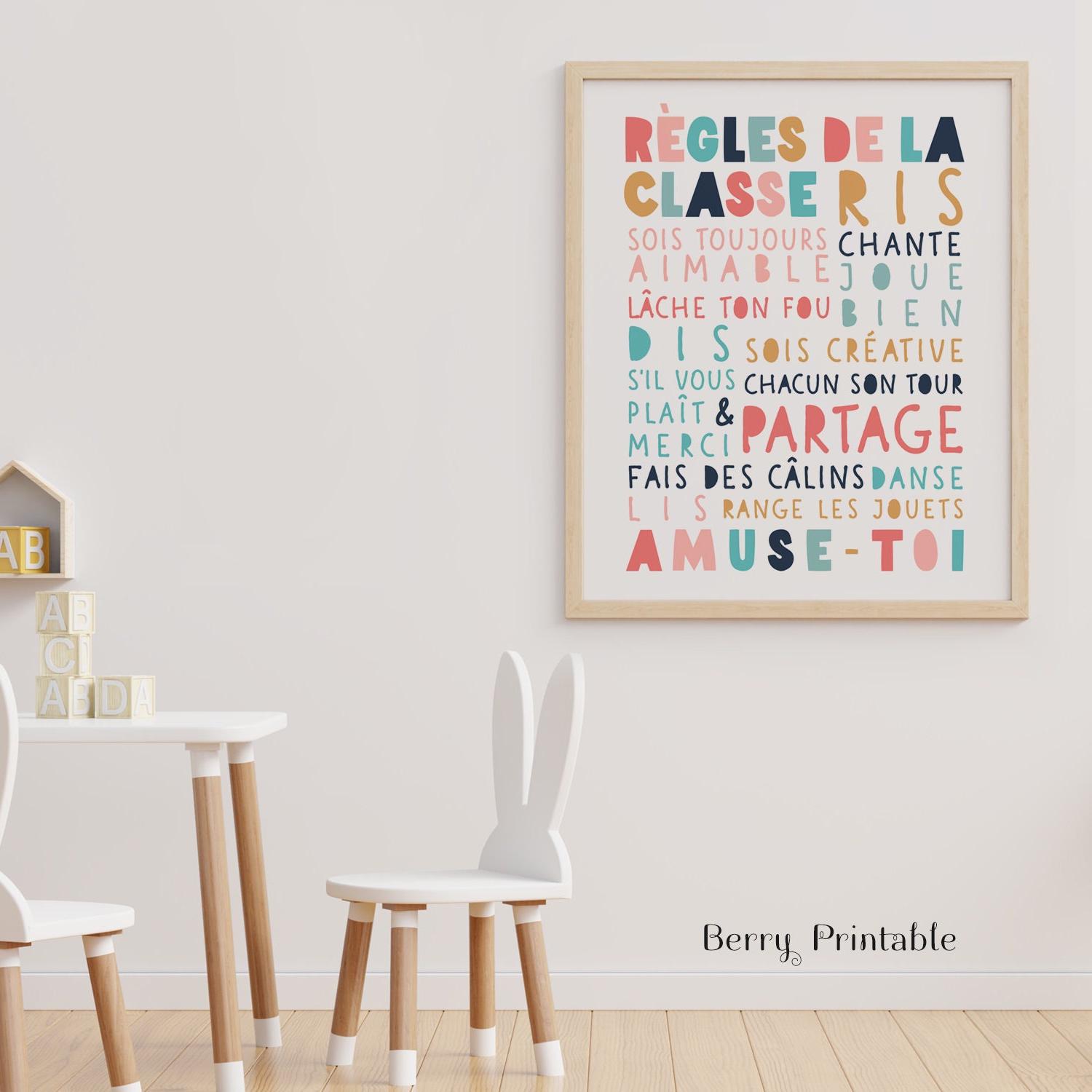 Classroom Rules Printable Wall Art in French, Girl Room Decor, Rainbow ...