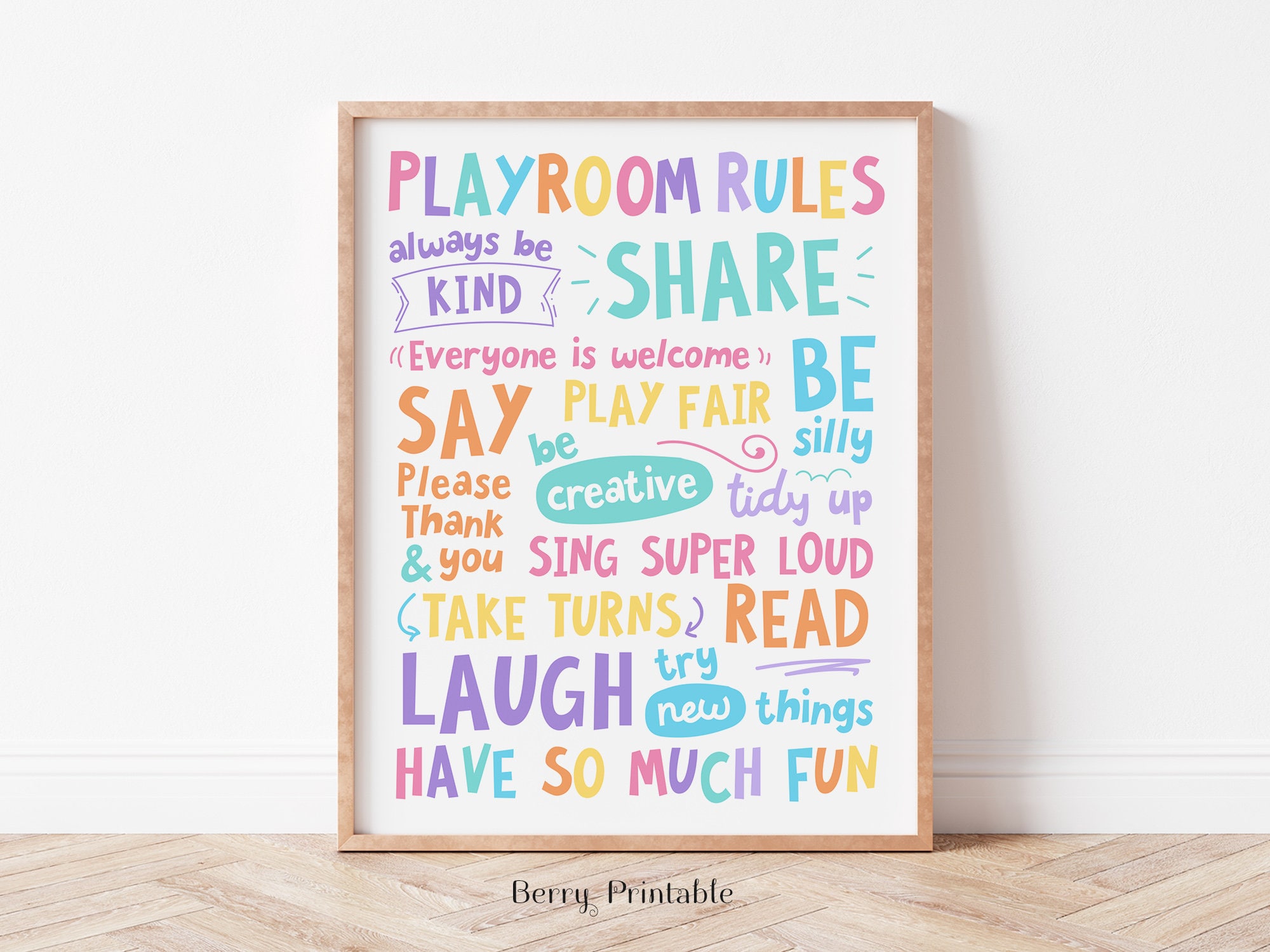 Playroom Rules Printable Wall Art Girl Room Decor Rainbow | Etsy