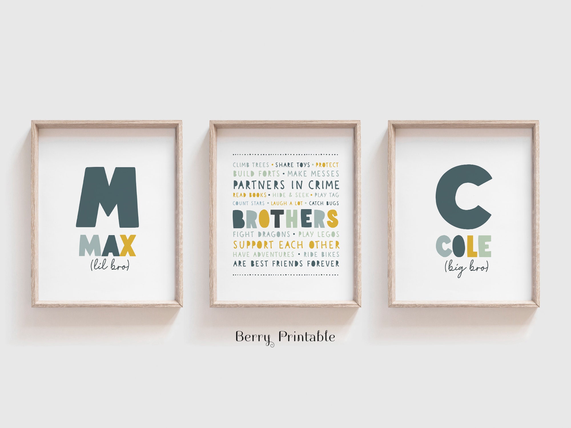 Brothers Are Best Friends Printable Set of 3 Custom Name | Etsy