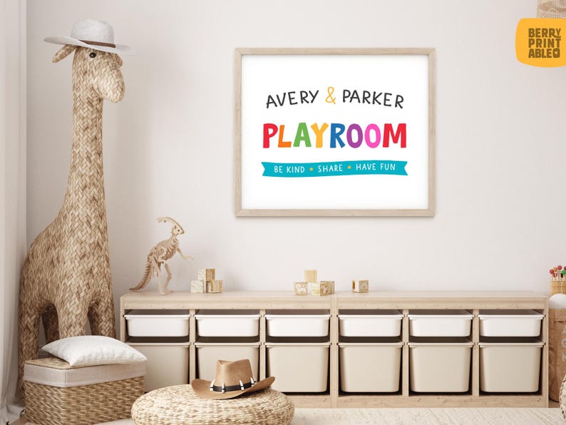 Playroom Printable Poster, Personalized Sign, Rainbow Custom Wall Art ...