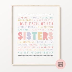 Sisters Wall Art, Girl Bedroom Printable Decor, Rainbow Art ...