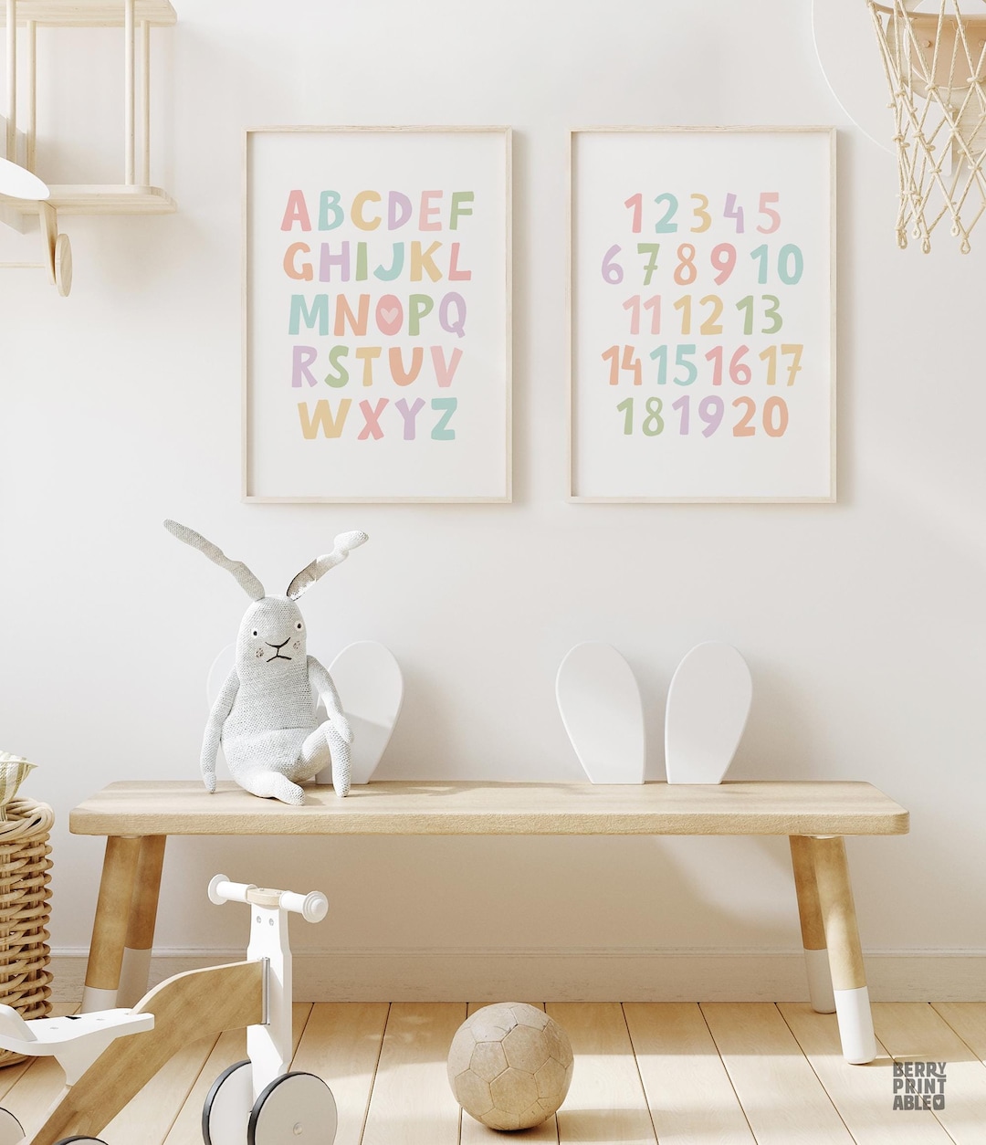 Pink Playroom Set of 2, Alphabet Sign, Numbers Poster, Kids Wall Art ...
