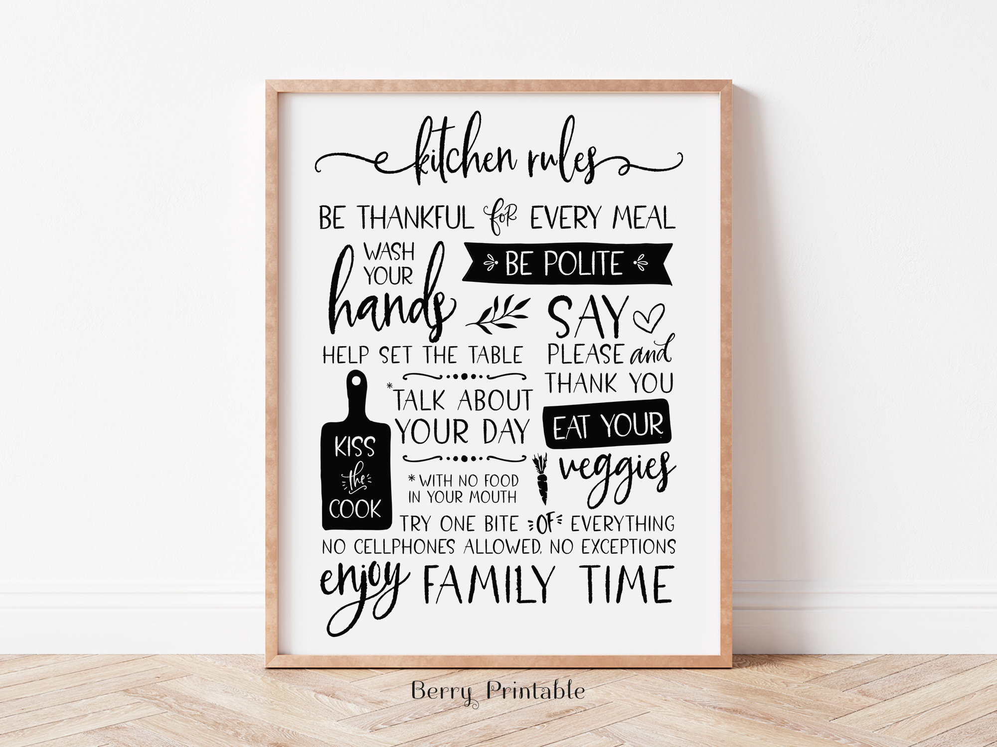 Kitchen Rules Sign Farmhouse Decor Kitchen Printable - Etsy Canada
