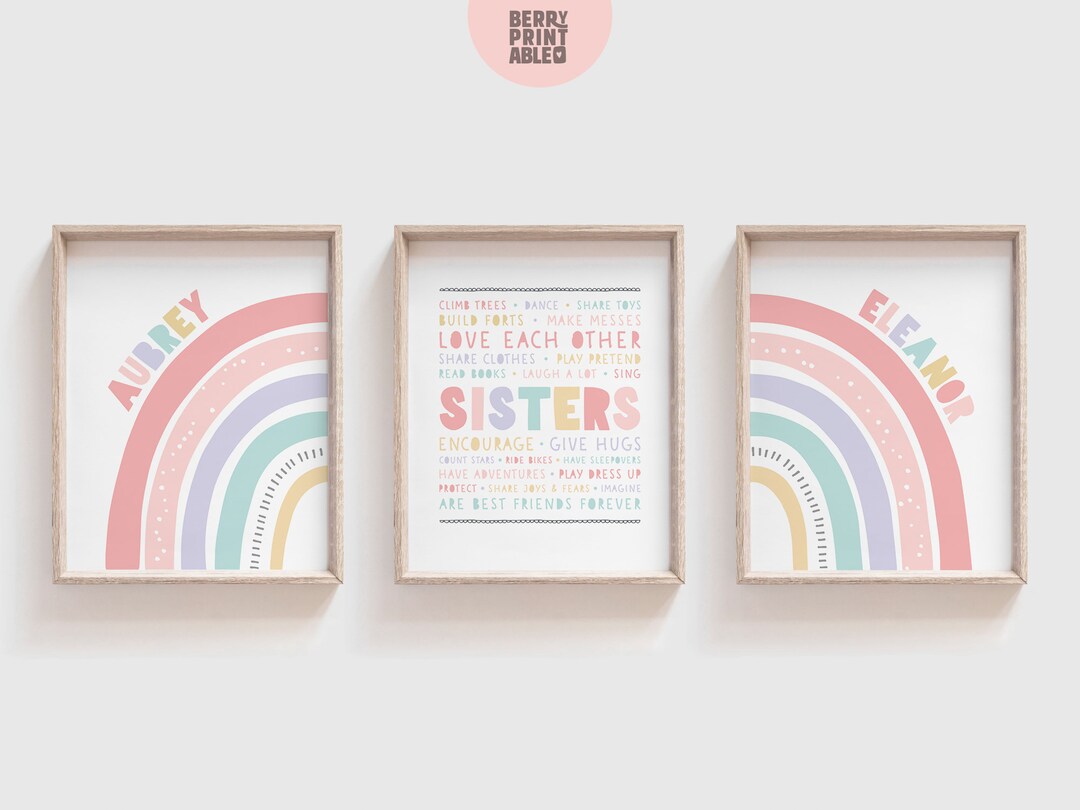 Sisters Wall Art, Girl Bedroom Printable Decor, Rainbow Art ...