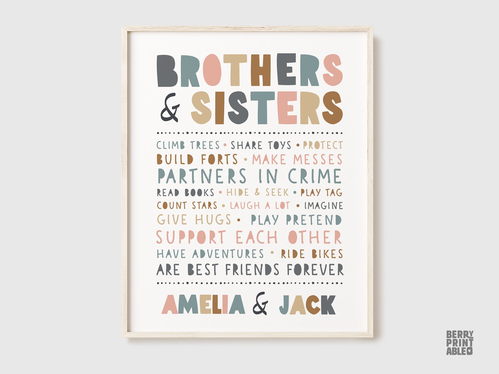 Brothers and Sisters Printable Wall Art, Custom Poster, Siblings ...