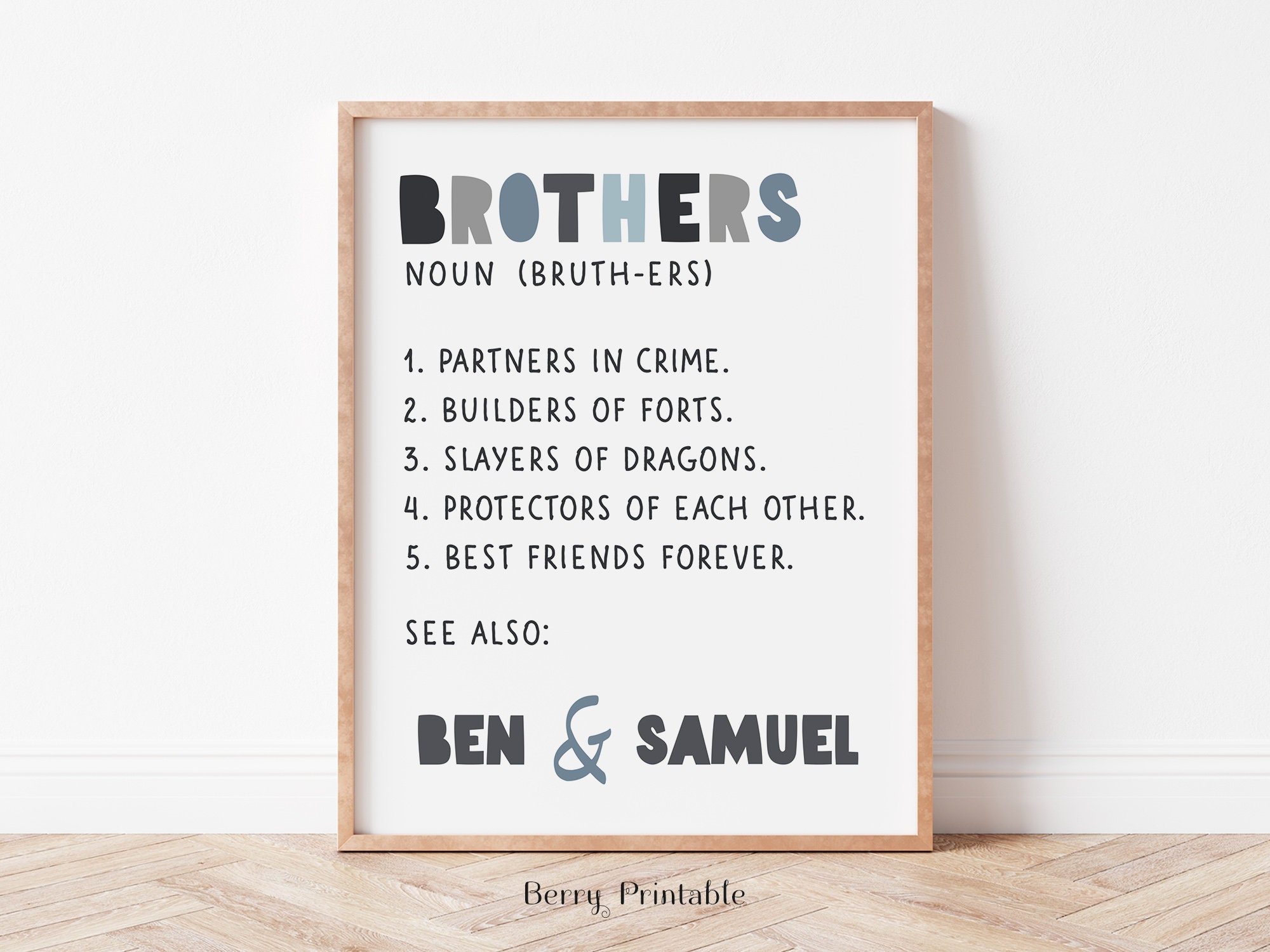 Brothers Definition Printable Wall Art Custom Name Poster | Etsy