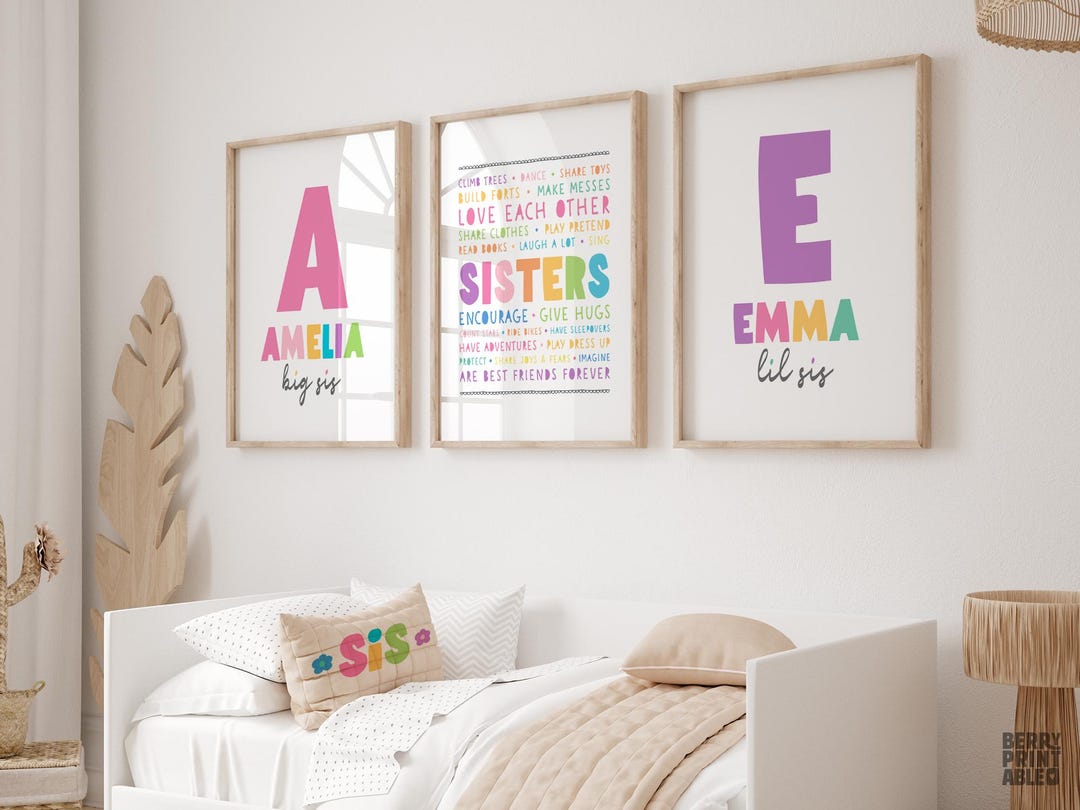 Sisters Shared Room Posters, Printable Set of 3, Custom Name for Girls ...