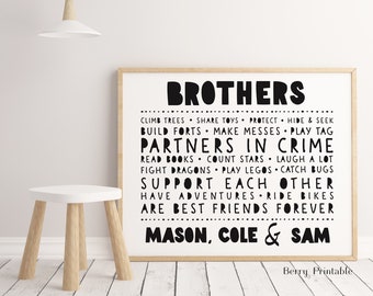 Brothers Definition Printable Wall Art Custom Name Poster | Etsy