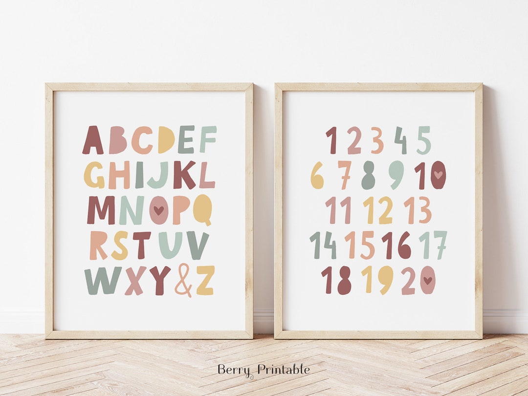 Playroom Printable Set, Alphabet Poster, ABC 123 Sign, Kid Room Decor ...