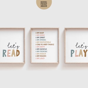 Neutral Playroom Set of 3, Positive Affirmations for Kids, Let's Play ...