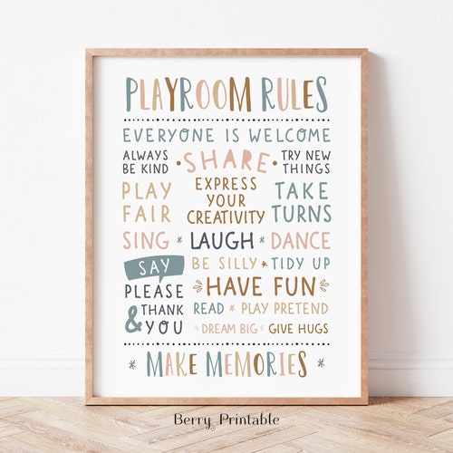 Playroom Rules Printable Wall Art Kids Room Decor Rainbow - Etsy