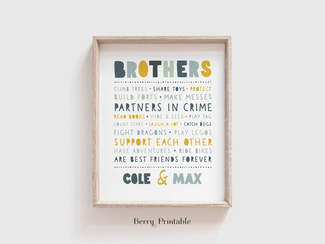 Brothers Printable Wall Art, Custom Name Poster, Personalized Brothers ...