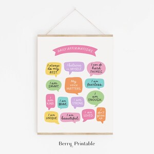 Positive Affirmations Wall Art, Girl Printable Wall Art, Playroom Decor ...