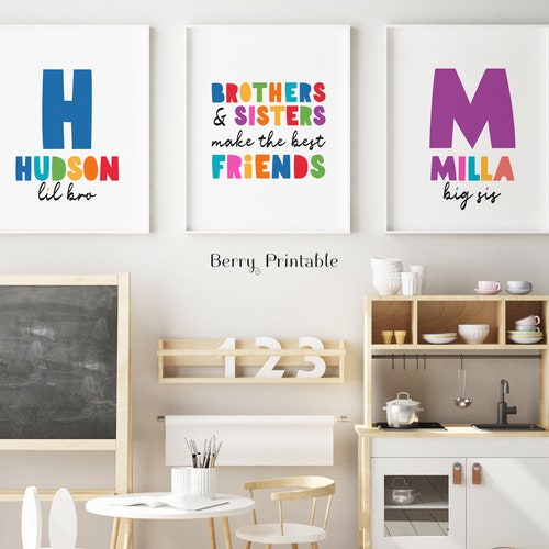 Siblings Room Printable Wall Art Custom Name Poster Brother - Etsy