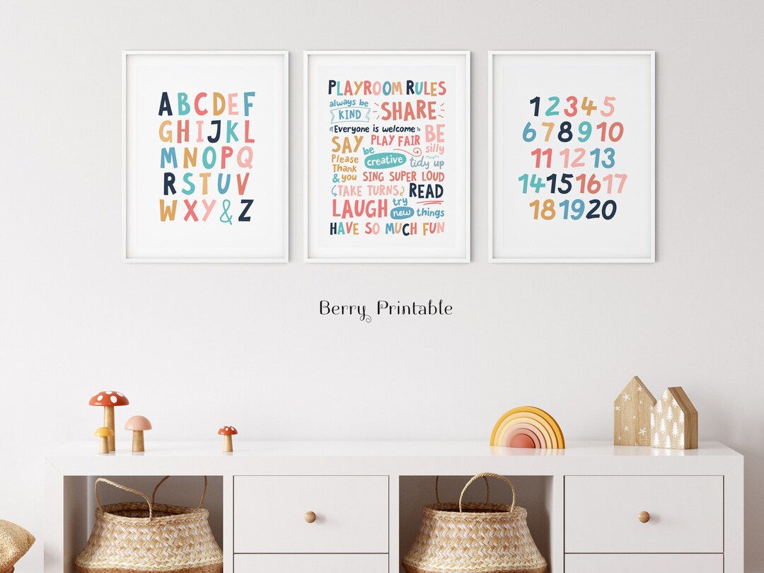 Arte de pared imprimible alfabético, decoración de la habitación para ...