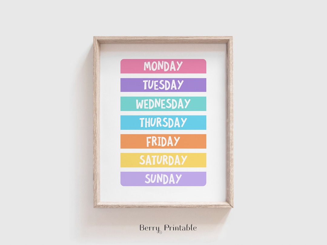 Rainbow Days of the Week Poster, Printable Wall Art, Educational Print ...
