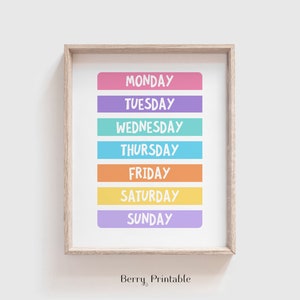 Rainbow Days of the Week Poster, Printable Wall Art, Educational Print ...