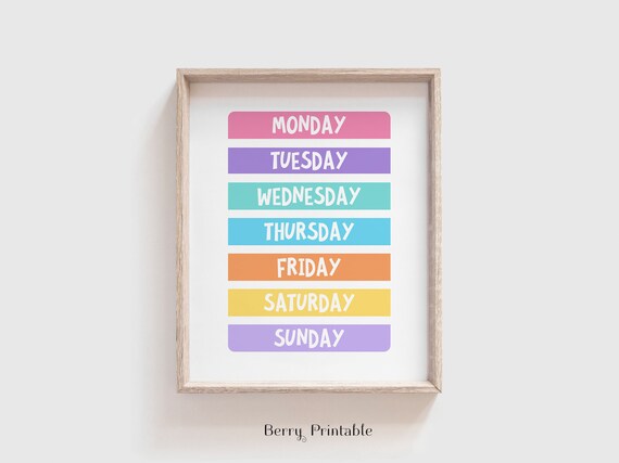 Rainbow Days of the Week Poster Printable Wall Art | Etsy