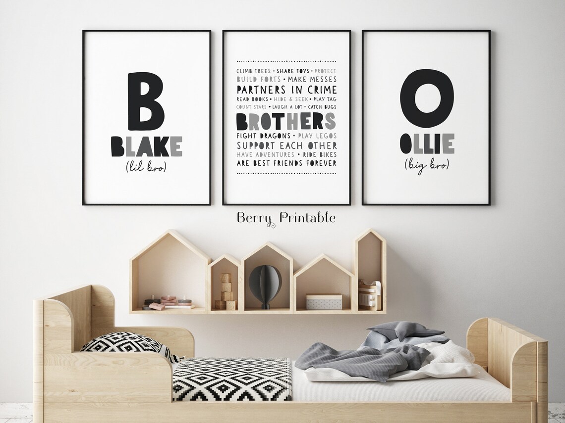 Brothers Printable Set of 3, Custom Poster, Boy Room Decor, Shared Room ...