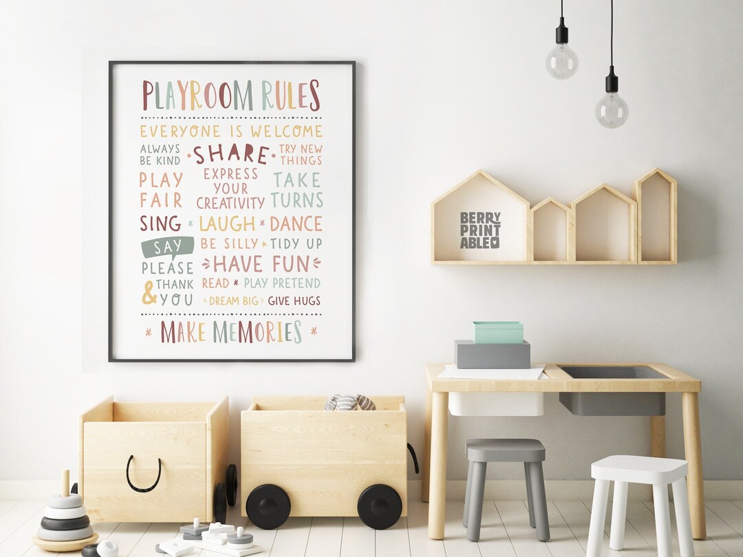 Playroom Rules Wall Art, Kids Room Decor, Playroom Sign, Neutral ...