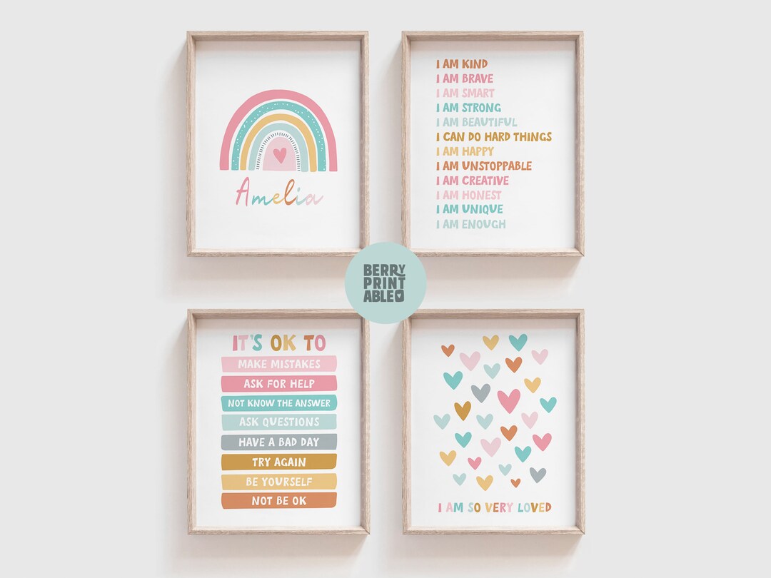 Affirmations Printable Wall Art, Custom Name, Daily Reminder, Rainbow ...